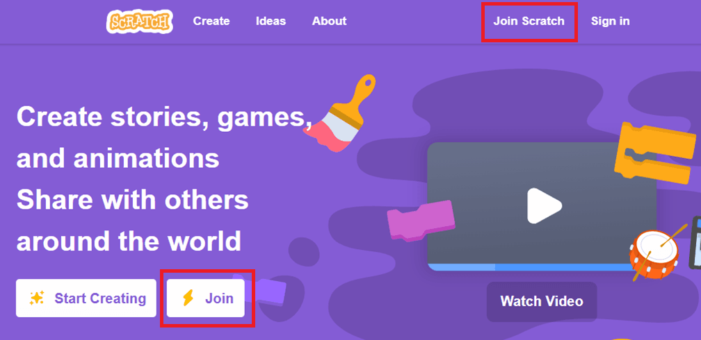 إنشاء حساب على سكراتش